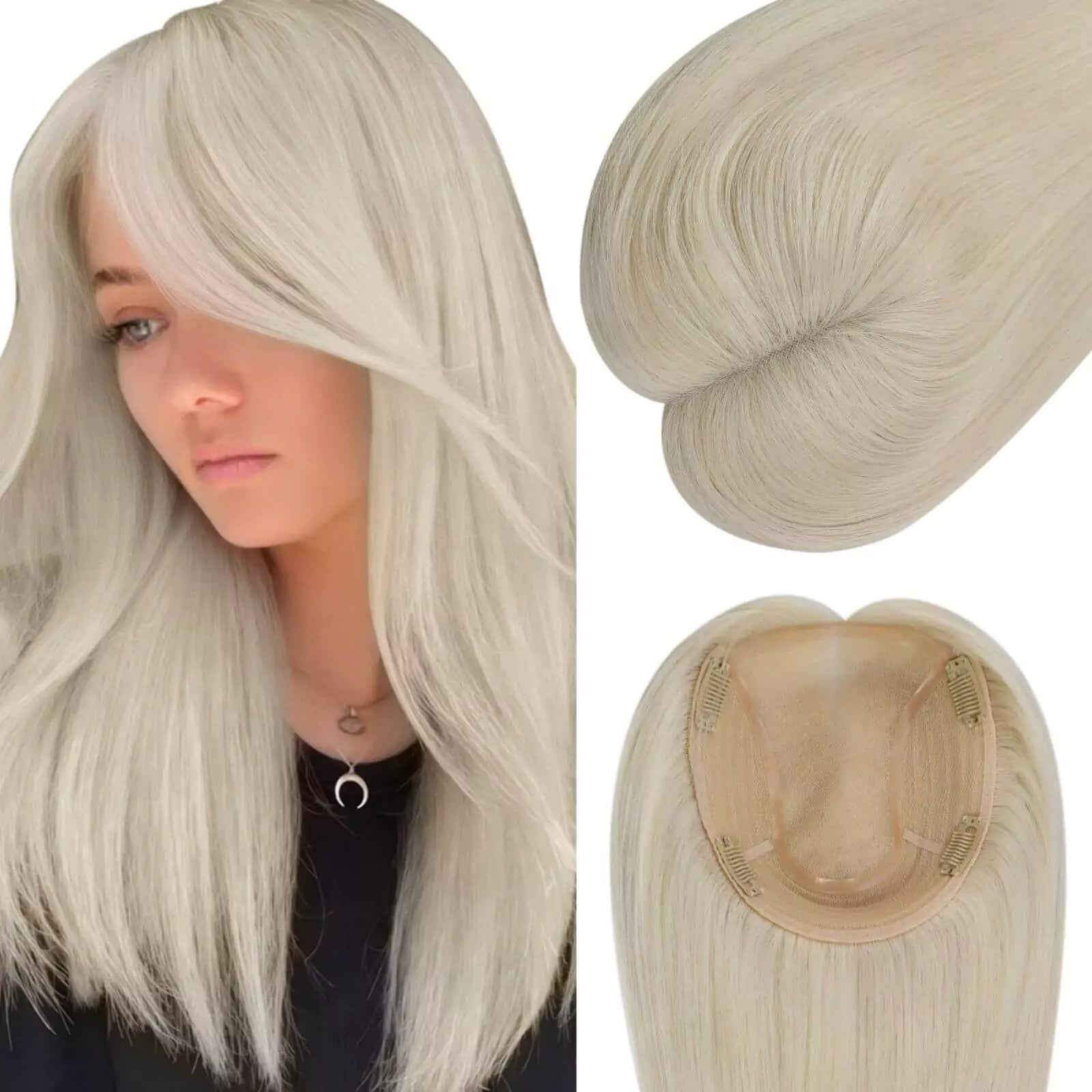 Women's Hair Toppers Large Base Real Human Hair Platinum Blonde #60 ...
