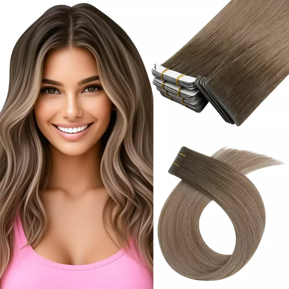 Virgin Tape ins Injected Skin Weft Hair Extensions Natural Human Hair ...