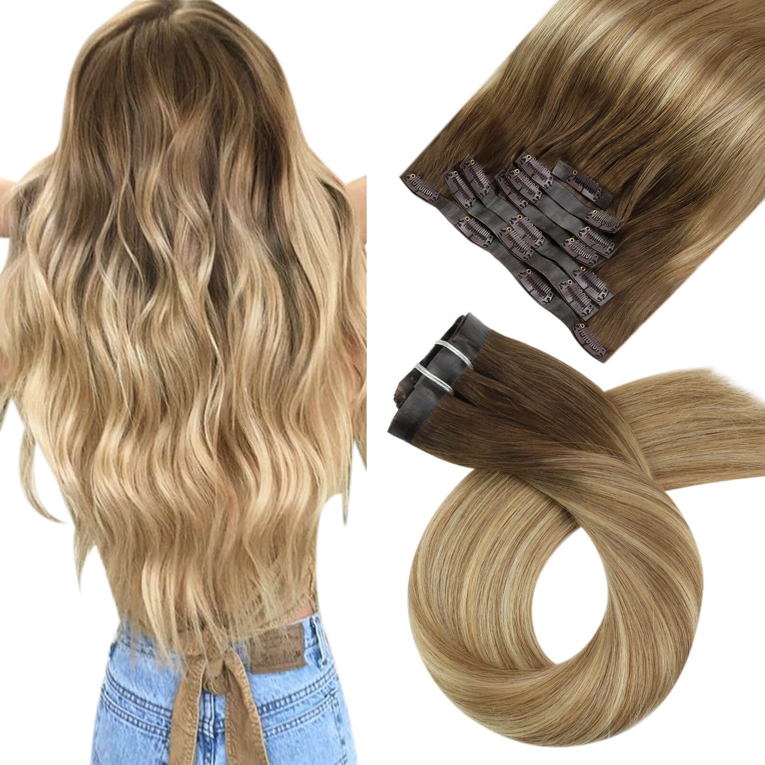 PU Clip In Extension Moresoo Remy Human Seamless Hair Soft and Natural ...